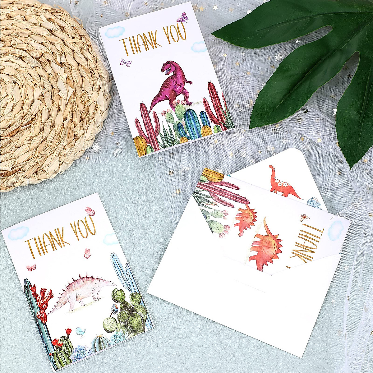 72 Pcs Dinosaur Thank You Cards Includes 36 Pieces Dinosaur Envelopes and 36 Pieces Cactus Dino Thank You Cards Watercolor Dino Blank Notes for Baby Shower kids Birthday Party