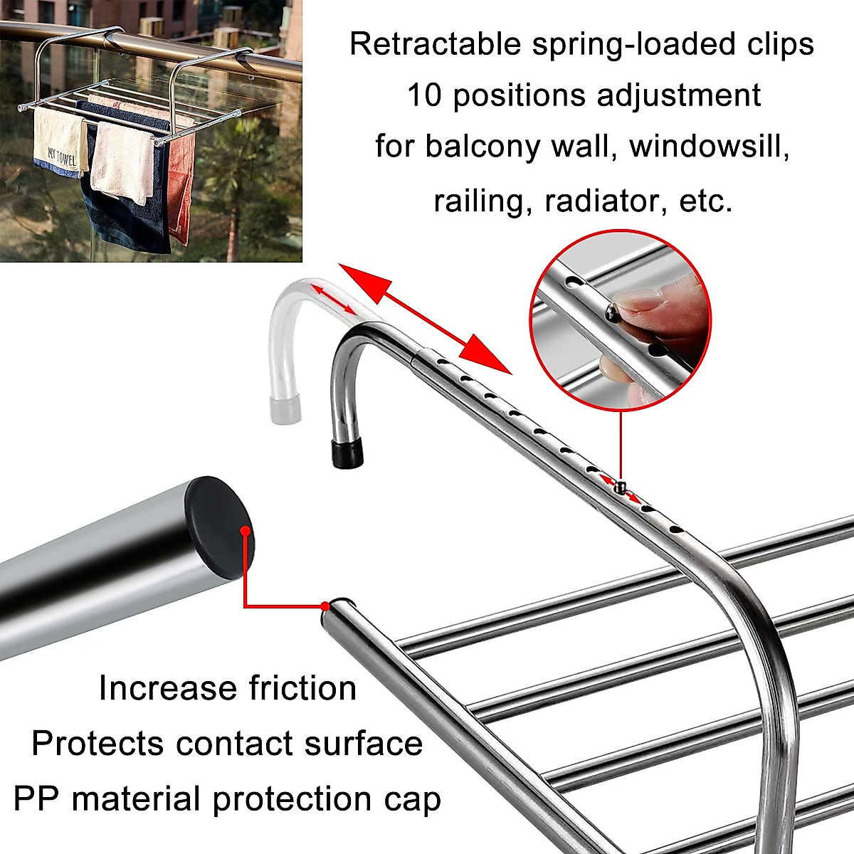 whalebee Laundry Drying Rack Multifunctional Adjustable Clothes Drying Racks Stainless Steel Laundry Rack Space Saving for Indoor and Outdoor - Balcony Windowsill Railings ( Size : 50cm )