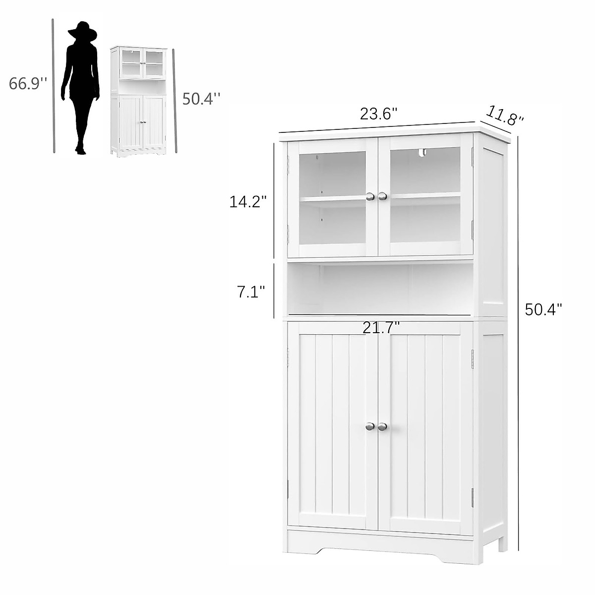 Irontar Bathroom Cabinet, Bathroom Floor Cabinet with Open Shelf, Large Display Cabinet with Doors, Kitchen Cupboard, Storage Cabinet for Living Room, 23.6 x 11.8 x 50.4 Inches White CWG006W