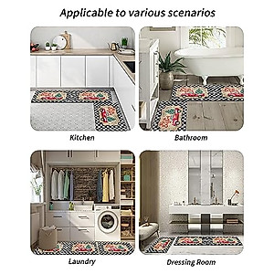 Christmas Bath Mat for Tub,Non Slip Bathroom Floor Runner Rug Quick Dry & Absorbent Diatomaceous Earth Shower Sink Bedroom Kitchen Washable Doormat,Red Truck Snow Tree Black Checkered 16x24+16x47