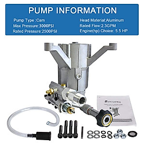 Surmountway 3000 PSI Pressure Washer Pump Vertical 7/8" Shaft Replacement Power Washer Pump 2.3 GPM for 308653052,308653006, 202274GS（Vertical）