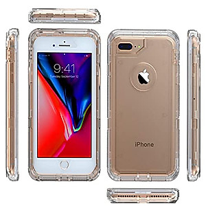 MXX iPhone 8 Plus Heavy Duty Case 3 in 1 Layers Rugged Rubber Shockproof Protection Case Cover for iPhone 7 Plus/iPhone 8 Plus - Clear (Transparent)