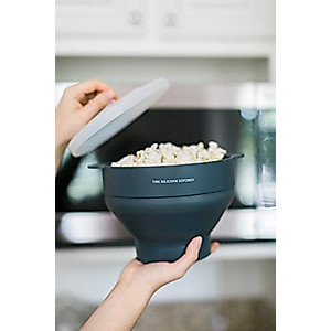The Silicone Kitchen Silicone Microwave Popcorn Maker - Collapsible Bowl, Non-Toxic, Dishwasher Safe (Dark Blue)