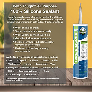 Clear Silicone Sealant + Caulk Gun + Caulking Tool Kit - All-Purpose 100% Silicone Caulk (10 oz Tube), with Dripless Gun, 3-in-1 Scraper/Smoothing Tool, Caulk Removal Tool.