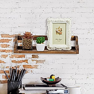MyGift Wall Mounted 15 Inch Rustic Solid Burnt Wood Floating Display Shelf for Living Room, Bedroom, Bathroom Storage, Shelving Ledge for Picture Frames, Figurines and Collectibles