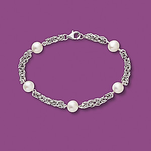 Ross-Simons 7mm Cultured Pearl Byzantine Station Bracelet in Sterling Silver. 7 inches