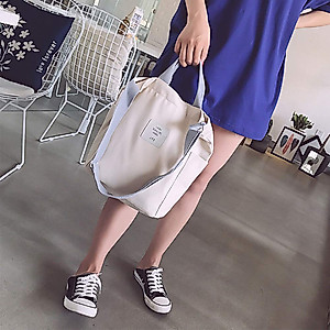 Belsmi Shoulder Bag Canvas Totes Bag Shopping Cotton Crossbody Travel Weekend Handbag Work Bag (Small, Beige)