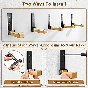 Folding Coat Hooks 5 Pcs Wooden Wall Hooks for Hanging Coat Heavy Duty Aluminum Alloy Adhesive Foldable Headphone Holder Coat Hooks Wall Mounted with Screws for Hat, Towel, Bag (Black)