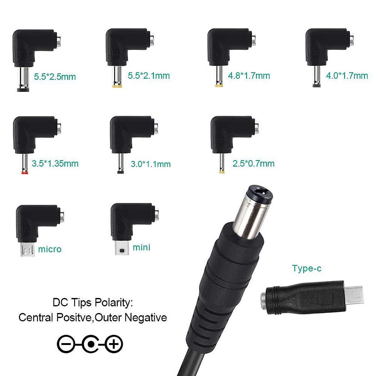 XINYUWIN 5FT USB to DC 5V Power Cable 5.5 * 2.1mm Barrel Jack with 10 Connectors Adapter for HUB Splitter, LED Lights, Router, Mini Fan, Speaker Etc.