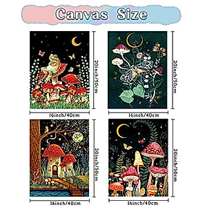 Mushroom Paint by Number for Adults, Hlison 4 Packs Easy Mushroom Paint by Numbers, Mushroom DIY Kids Adult Paint by Numbers for Beginner, Gift Home Wall Decor 16x20 Inch