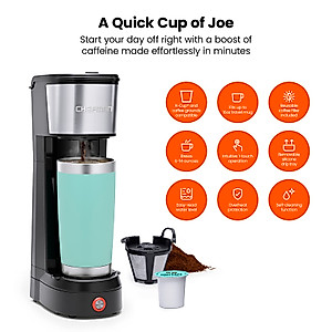 Chefman Single Serve Coffee Maker: K-Cup & Ground Compatible, Single Cup 6-14 oz Portable Drip Coffee Machine with Filter - Perfect for College & Coffee Lovers