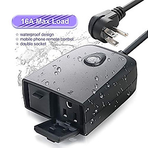 Smart Outdoor Plug, Smart WiFi Outdoor Plug Compatible with Alexa, Google Home and IFTTT, 2 Outlets, Timer and Remote Control, IP55 Waterproof, Smart Outdoor Switch with Energy Monitoring - Black