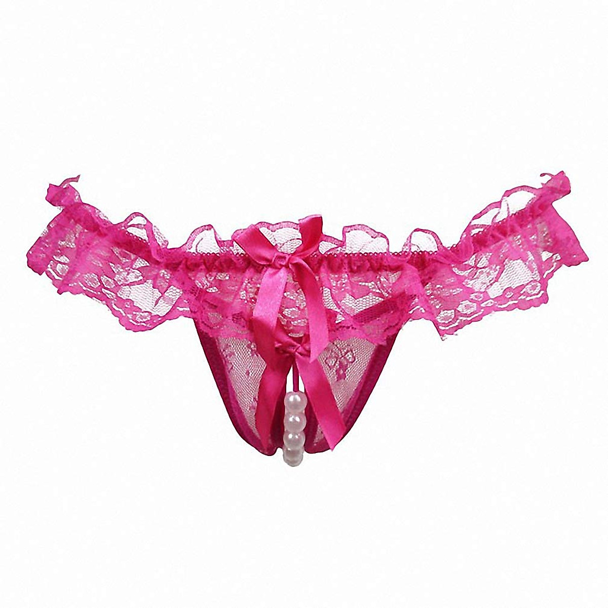 Women Pearl Lace Bowknot Beads Lace Panties Erotic Thong Lingerie Underwear