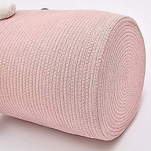 Leadtimes Pink Cotton Rope Storage Baskets 12.6" x 12.6" x 14.6" Woven Baby Cute Pompoms Orangizer Bins for Laundry, Cloths, Home Decoration