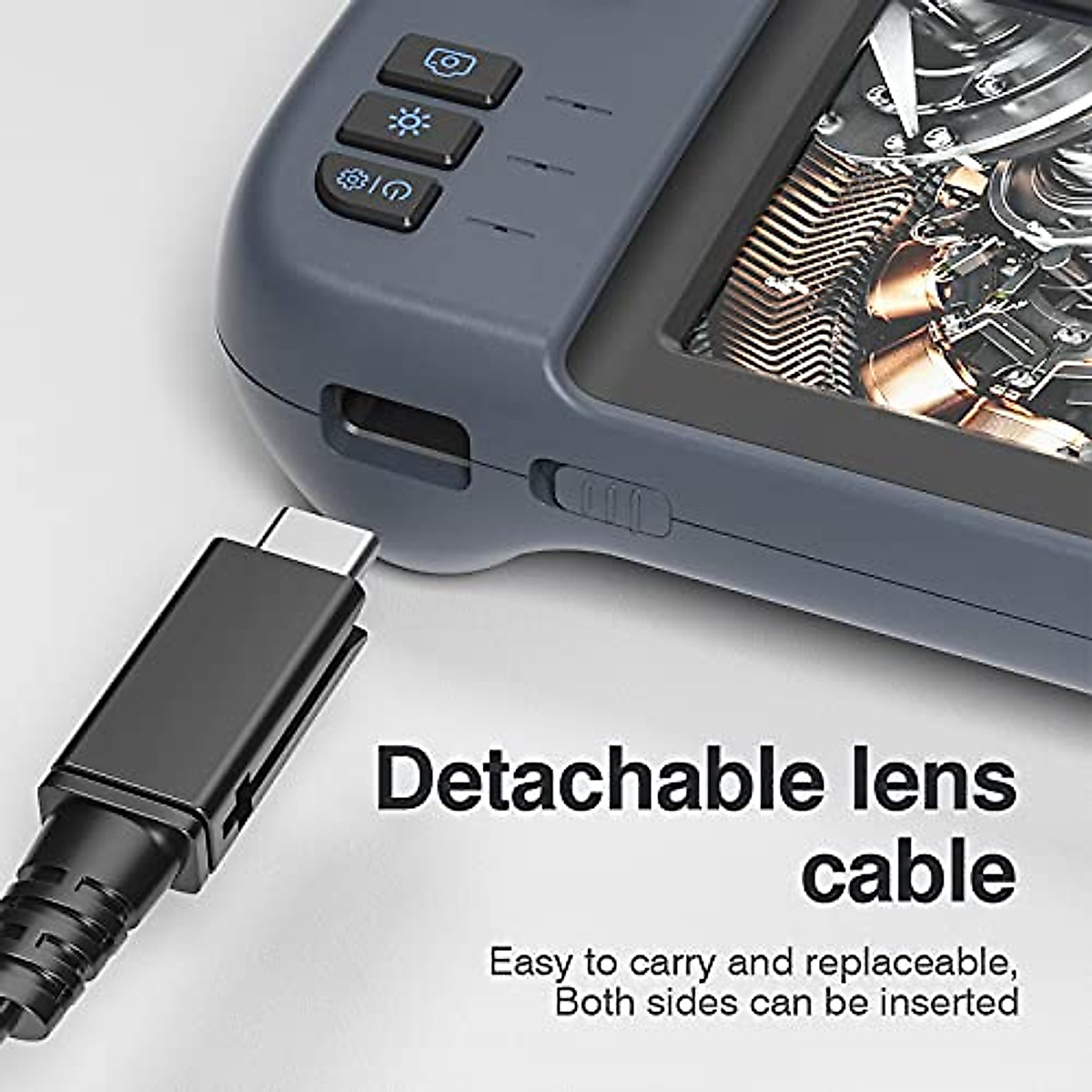 Digital Industrial Endoscope - 4.3Inch IPS Big Screen & 8mm Dual Lens Snake Camera, Detachable Lens Cable and Bracket Design, 32 GB TF Card, 32.8FT Semi-Rigid Cable (Color : Single Lens)