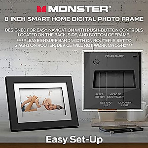 Monster Smart Home 16 GB Digital Photo Frame, High Definition 1280p Smart Picture Frame- 8 inch