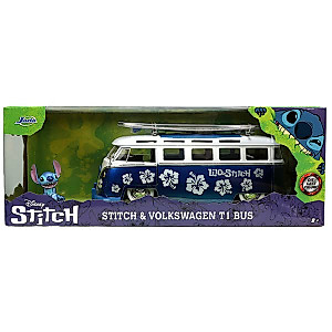 Jada Toys Disney Lilo & Stitch 1:24 Volkswagen T1 Bus Die-cast Car with Stitch Figure, Toys for Kids and Adults, Blue