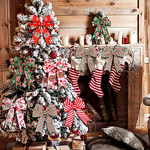 Yingzhao 6 Rolls 30 Yards Christmas Candy Peppermint Wired Edge Ribbon Christmas Candy Ribbon Burlap Ribbon Red Green Candy Cane Fabric Craft Ribbon For Christmas Tree Decoration Gift Wrapping Wreaths