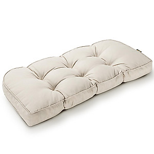 SUNROX Gel Memory Foam Bench Cushion with Piping, Heavy Duty Tufted FadeShied Water Resistant Ultra Durable Thicken Reversible Indoor/Outdoor Bench Seat Pads 42x19x5 inch, Cream