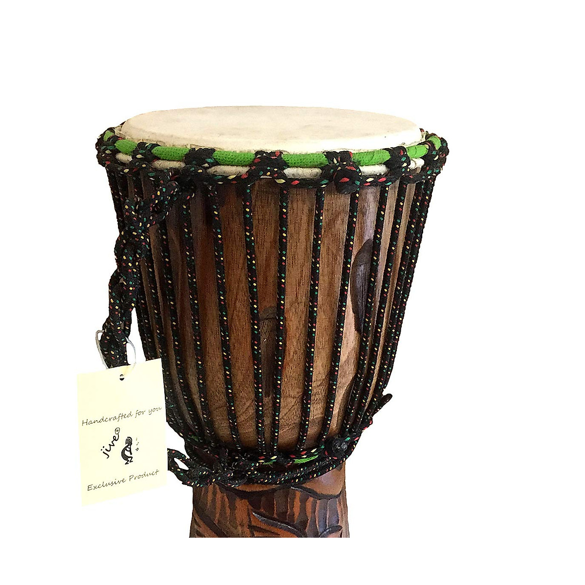 JIVE Djembe Drum African Bongo Congo Wood Drum Deep Carved Solid Mahogany Goat Skin Professional Quality 16" High (Turtle)
