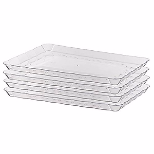 Exquisite 6 Pack of 9 Inch. x 13 Inch. Rectangle Premium Disposable Plastic Serving Tray Set - Clear Serving Trays with a Classic Wave Design around the Edges Uses: all Occasions