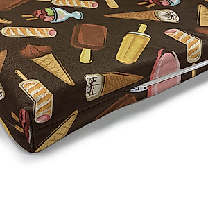 Lunarable Ice Cream Bench Pad, Yummy Summer Desserts Fruity Toppings Chocolate Flavor Sundae Ice Lolly Cartoon, Standard Size HR Foam Cushion with Decorative Fabric Cover, 45" x 15" x 2", Multicolor