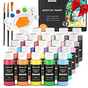 Shuttle Art 25 Colors Acrylic Paint Set, 2oz/60ml Bottles, Rich Pigmented Acrylic Paints for Artists, Beginners, Kids, Painting on Canvas Rocks Wood