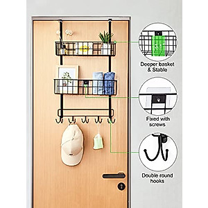 SMARTAKE Shower Caddy Over The Door, Bathroom Shelf with 10 Hooks, Fast-Draining Over Door Bathroom Organizer, Hanging Storage Rustproof for Dorm, Toilet, Bath and Kitchen (Black)