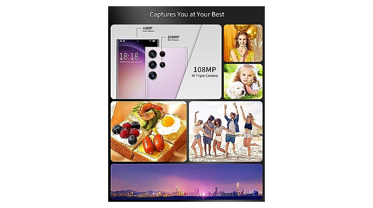 4G Unlocked Cell Phones,6G+256GB Dual Sim Smartphone, C23 Unlocked Mobile Phone with 7.3inch ...