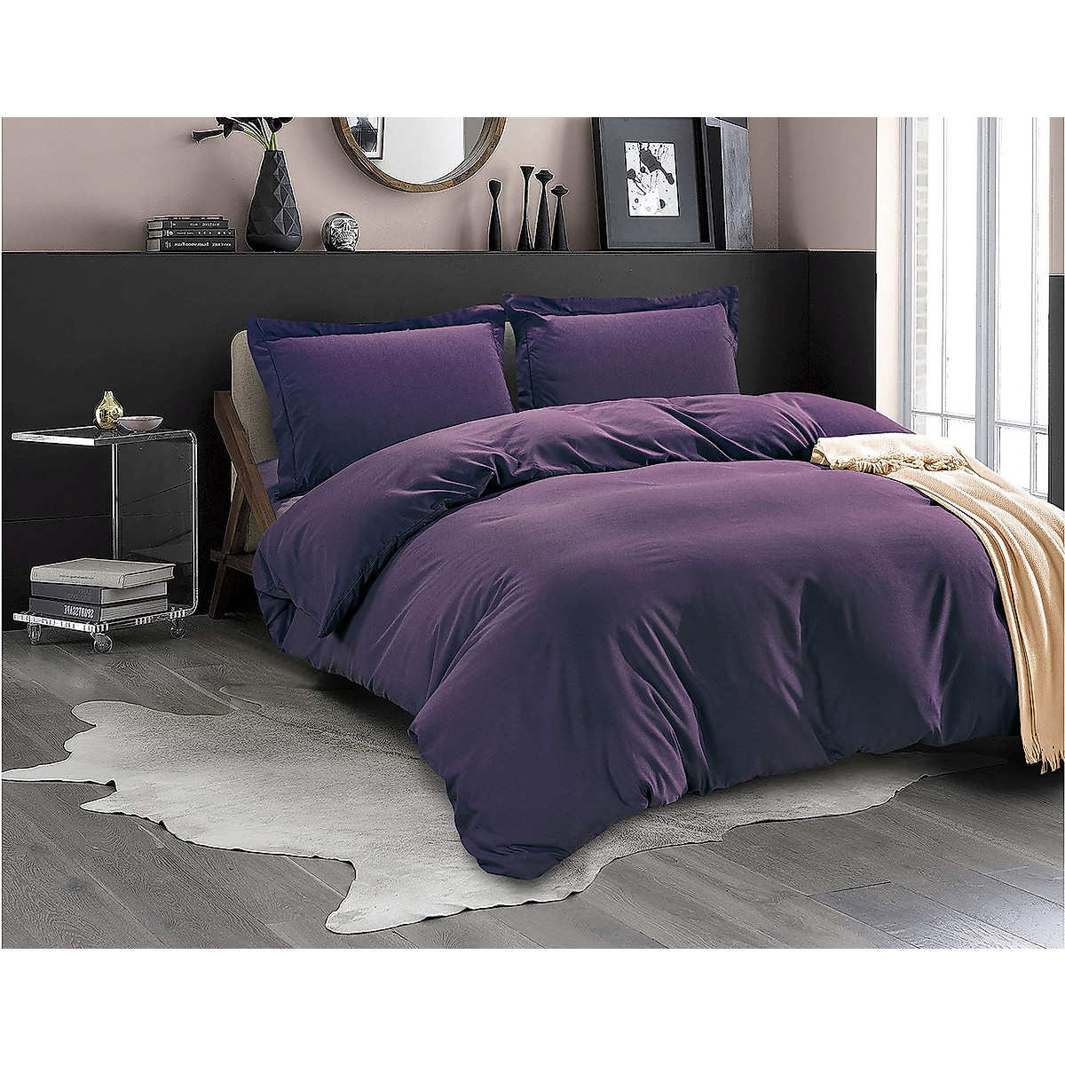 Xtream Fabric 100% Natural Cotton Duvet Set, 1 Duvet Cover with Button Closure, 1 Fitted Sheet 21" Deep Pocket and 2 Pillowcase 800 Thread Count Duvet Cover Set, Duvet Sets Full Size Purple