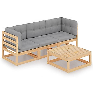 YUHI-HQYD 4 Piece Patio Lounge Set with Cushions,Outdoor Sectional Sofa Conversation Set,Coffee Table for Yard and Bistro,Perfect for Patio, Garden, Porch, or Front Yard Area, Solid Pinewood