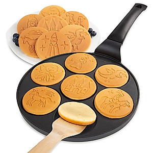 CucinaPro Fantasy Friends Mini Pancake Pan - Nonstick Griddle for Breakfast Magic, Featuring a Princess Castle & More, 7 Unique Flapjacks