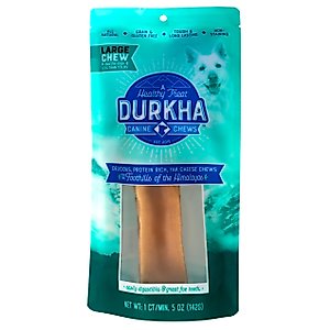 Durkha Yak Cheese Chews: Himalayan Yak Cheese Dog Chews- Natural, Healthy & Long Lasting Dog Treats - Grain, Gluten & Lactose-Free Rawhide Alternatives, For Dogs 55 lbs and Smaller, Single Large Stick
