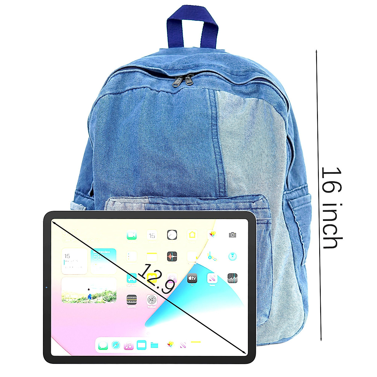 YunZh Denim Backpack Casual Style Lightweight Jeans Backpacks Classic Retro Travel Daypack Bookbags