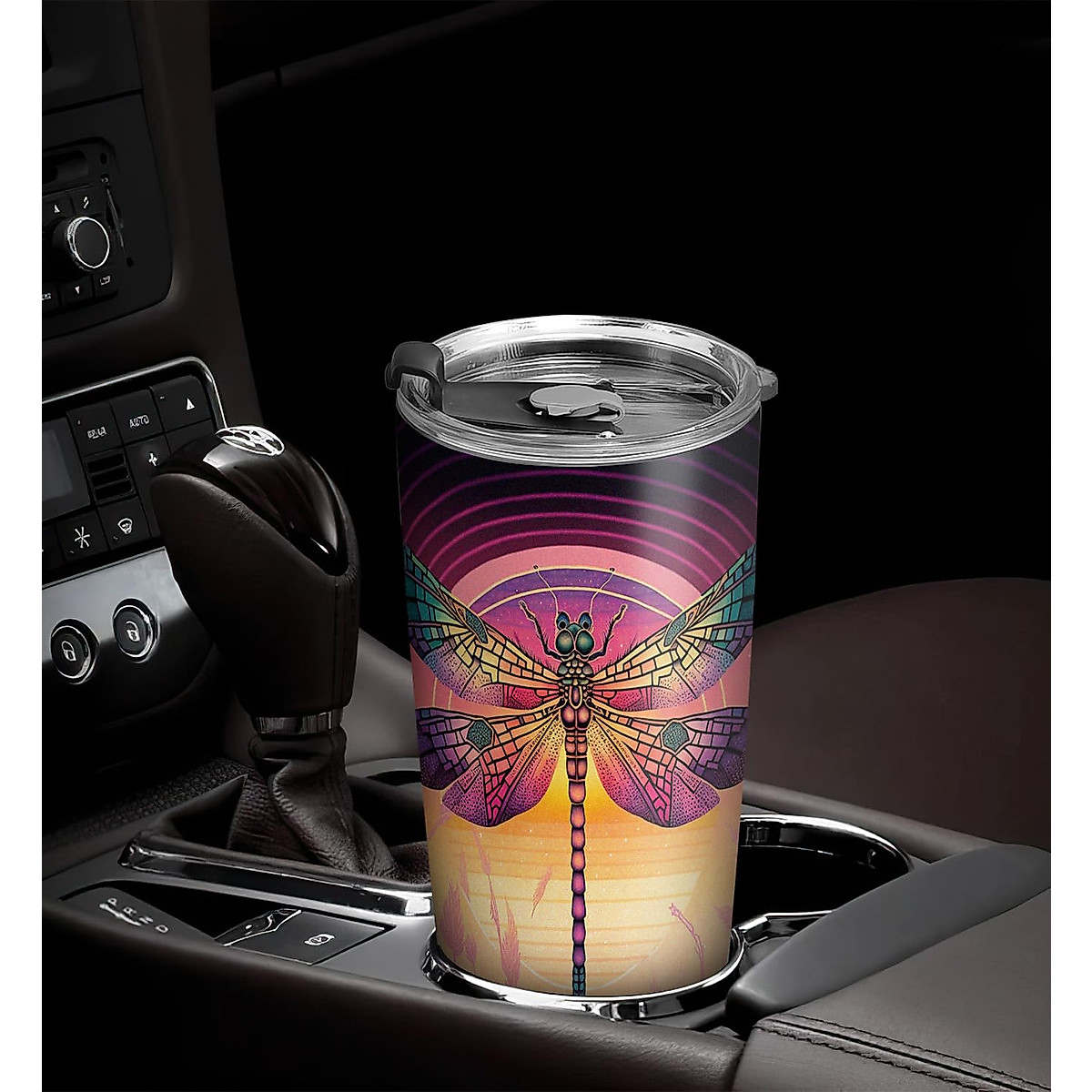 ORCAE 20oz Colorful Hippie Dragonfly Tumbler, Gifts for Dragonfly Lovers, Coffee Thermos for Women, Stainless Steel Double Wall Vacuum Insulated Coffee Mug, Travel Cup with Lid - B