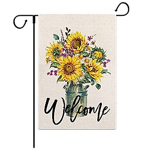 EDDERT Summer Welcome Watercolor Bee Sunflower Garden Flag Double Sided 12x18 Inch, Holiday Fall Party Yard Outdoor Decoration