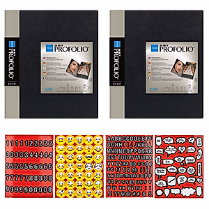ITOYA 11x 14 inches Original Art Presentation Book/Portfolio- for Art, Photography, and Documents - Pack of 2 + Scrapbooking Stickers 4 Pages of Emojis, Quotes, Letters & Numbers…