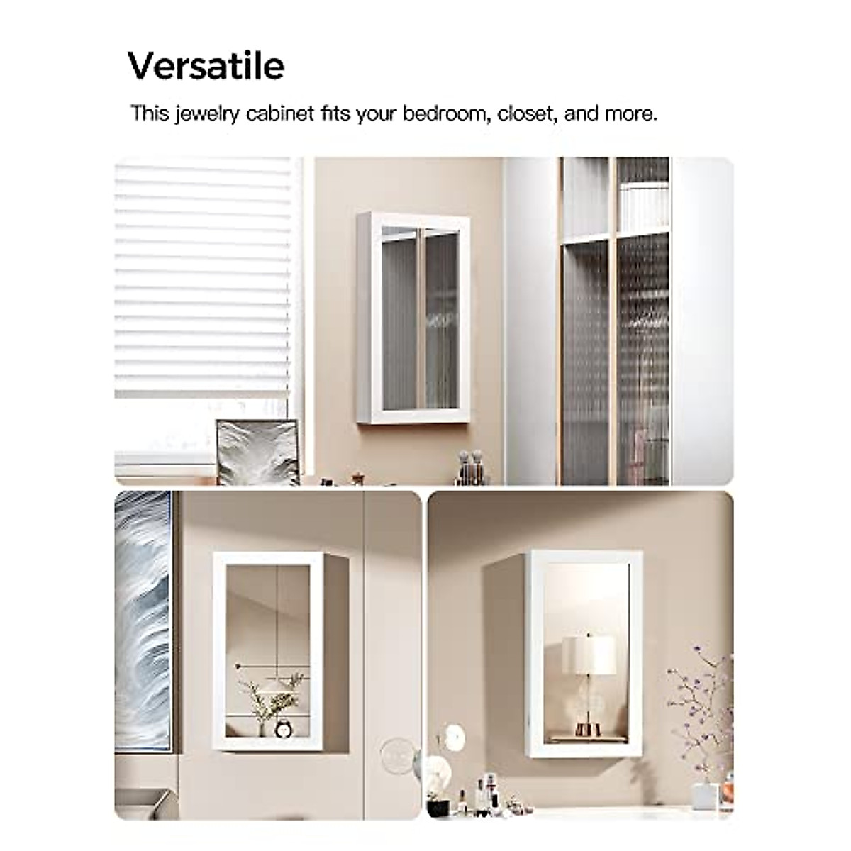 SONGMICS Lockable Jewelry Cabinet Armoire with Mirror, Wall-Mounted Space Saving Jewelry Storage Organizer, White UJJC51WT