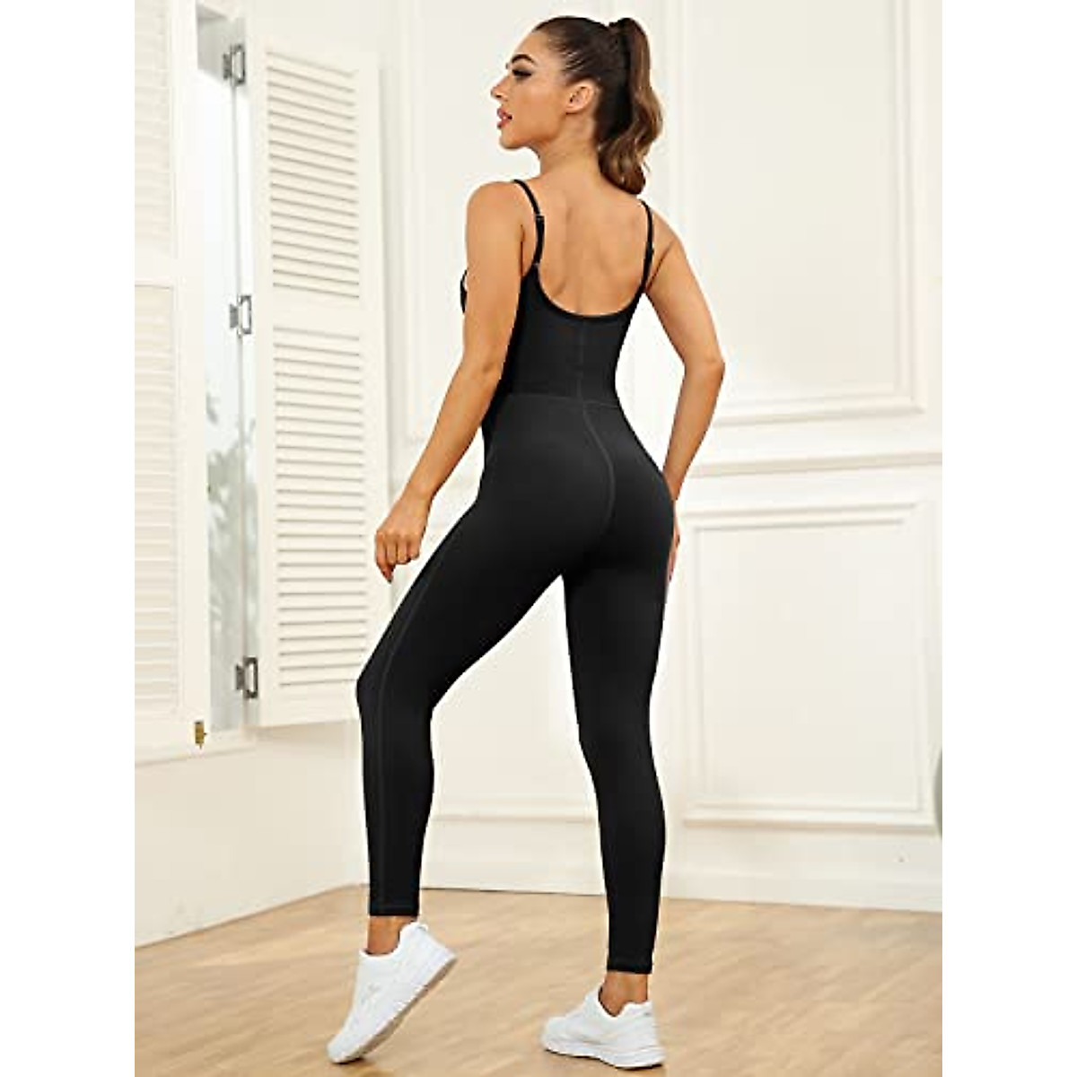 AUTOMET Rompers for Womens Sexy Unitard Fall Outfits 2023 One Piece Jumpsuits Workout Spaghetti Strap Tummy Control Onesie Sets Sleeveless Bodysuits