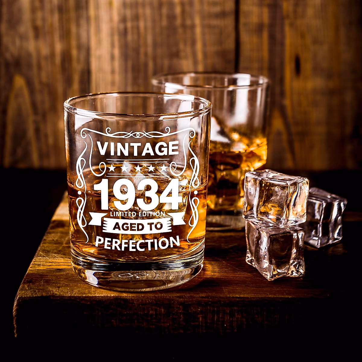 Old Fashioned Glasses-1934-Vintage 1934 Old Time Information 10.25oz Whiskey Rocks Glass -90th Birthday Aged to Perfection - 90 Years Old Gifts Bourbon Scotch Lowball Old Fashioned-1PCS