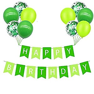 Pargleev Happy Birthday Banner Green, Boys Girls Birthday Large Hanging Bunting Confetti Balloons Garland Party Decoration for Boys Kids