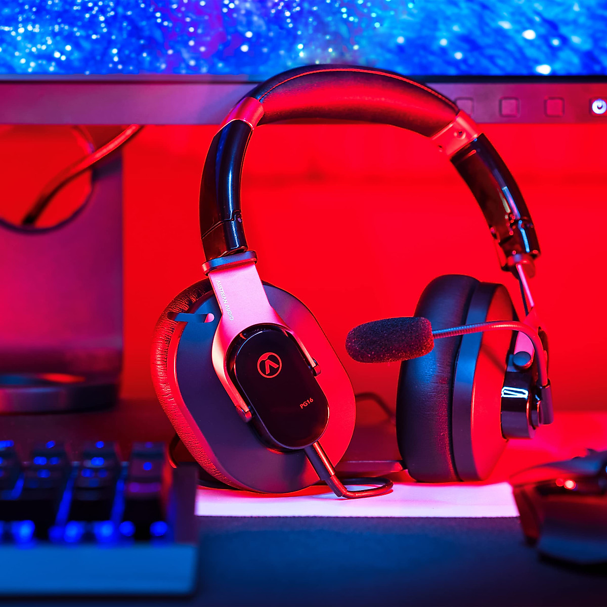 Austrian Audio PG16 Pro Gaming Headset with Microphone (Foldable Gaming Accessories, High Resolution Sound, Memory Foam Ear Pads for Optimal, Detachable 1.4m Cable), Black/Red, One Size