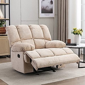 Dreamsir Oversized Rocker Recliner Chair, Manual Recliner Single Sofa Couch, Soft Fabric Overstuffed Rocking Chair for Living Room, Theater Seating for Big Man, Sandy
