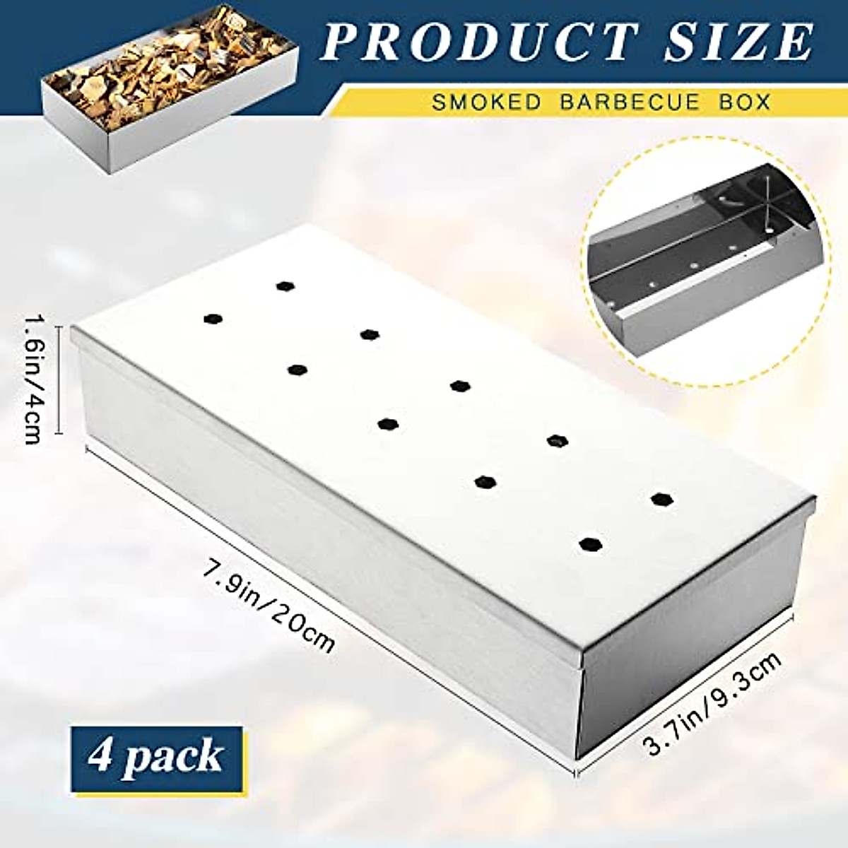4 Pieces Smoker Box for Gas Grilling Stainless Steel Metal Grill Smoker Box BBQ Smoker Box Top Meat Smokers Box in Barbecue Grilling Accessories for Charcoal and Gas Grills, Add Smokey BBQ Flavor