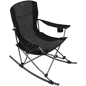 Varbucamp Camping Rocking Chair Outdoor, Folding Heavy Duty Rocker Patio Lawn Chair with High Back, Portable for Indoor Outside Garden, Black Padded Back