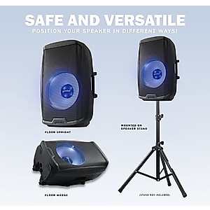 Gemini Sound AS-2115BT-LT Active 2000W Watt Party LED Light 15 Inch Woofer Powered Stage DJ Monitor Bluetooth PA Speaker, Wireless Stereo Pairing, Portable Fly Points