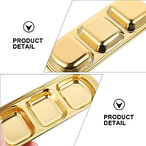 DOITOOL 2Pcs Stainless Steel Dipping Sauce Dishes, 3 Compartment Soy Sauce Dipping Bowls, Sushi Dipping Bowl Appetizer Plates Serving Dish for Soy Sauce, Ketchup, BBQ Sauce or Seasoning (Gold)