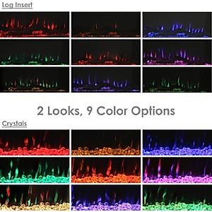 Sunnydaze Modern Flame 32-Inch Indoor Electric Fireplace - Wall-Mounted/Recessed Installation - 9 Flame Colors - Black