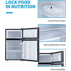 3.2 Cubic Feet Mini Compact Refrigerator Double Door Mini Fridge Small Drink Food Storage Machine,Silver