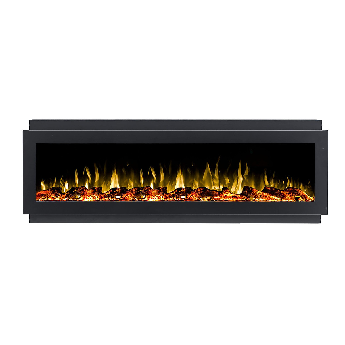 INTU 60 Inch Black Recessed Electric Fireplace with Logs